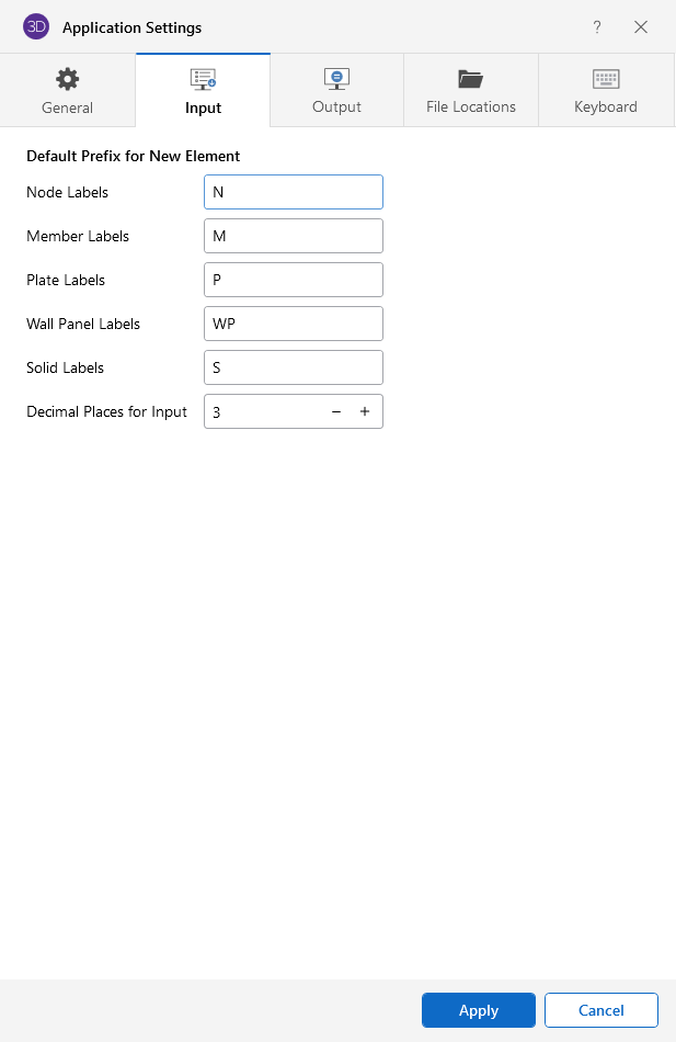 Input Application Settings