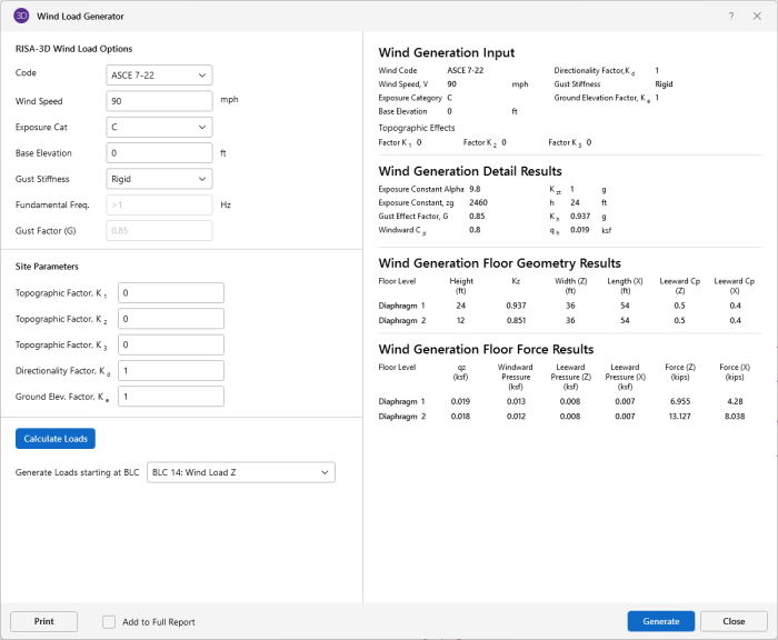 Load Generation - Wind Loads